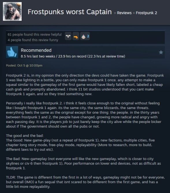 Frozen City Builder Frostpunk 2, As Told By Steam Reviews - Kotaku