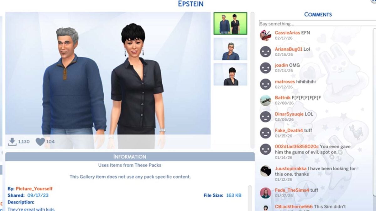 Some Sims 4 Players Keep Making And Sharing Jeffrey Epstein